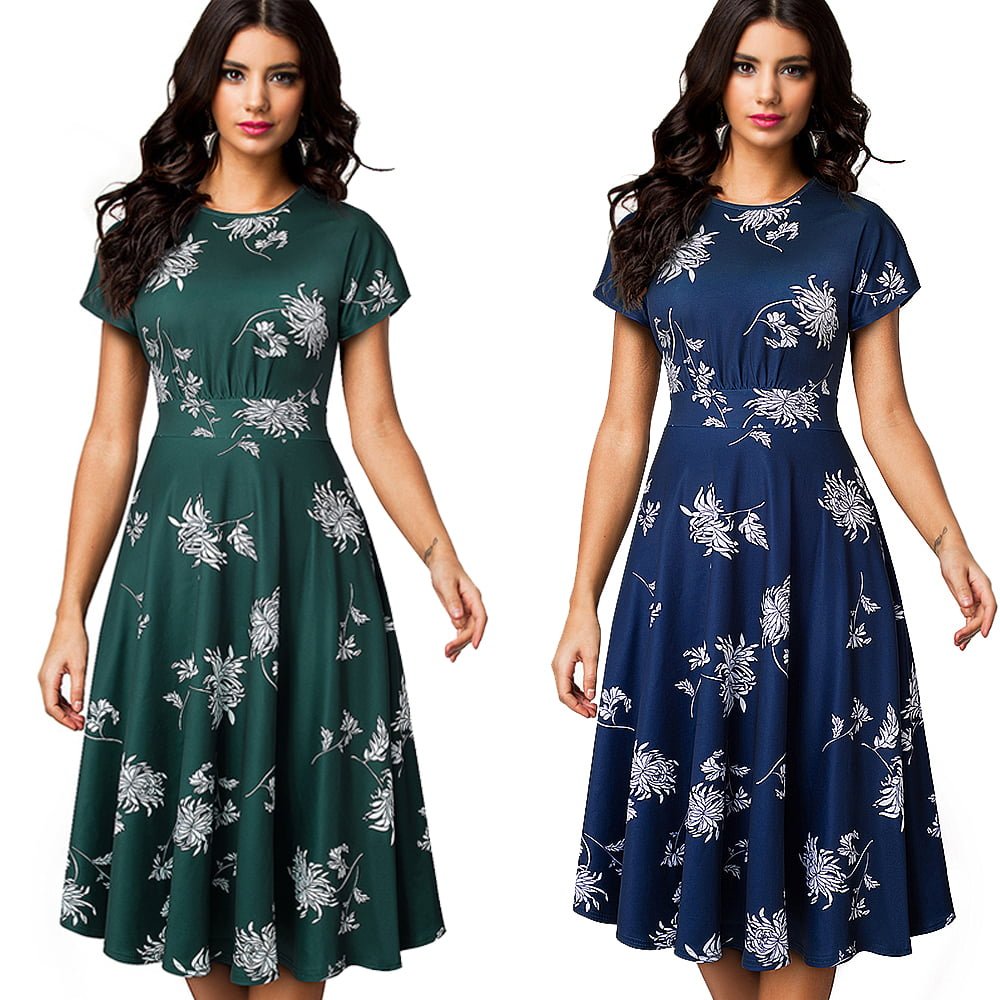 Women’s Floral Printed Pleated A-Line Dress