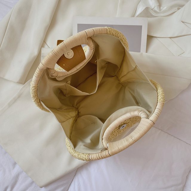 Woven Rattan Round Shaped Handbag