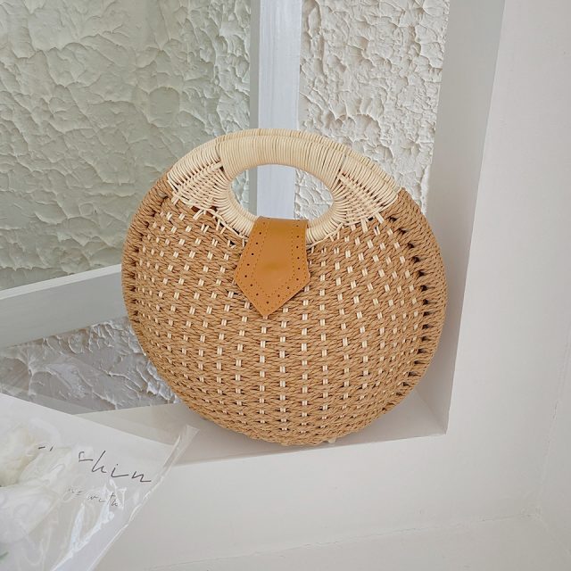 Woven Rattan Round Shaped Handbag