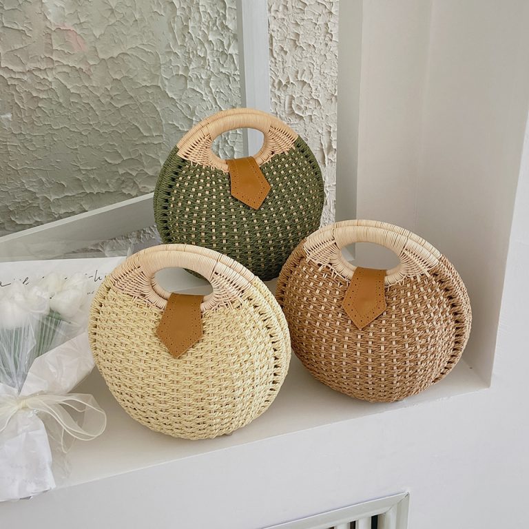 Woven Rattan Round Shaped Handbag