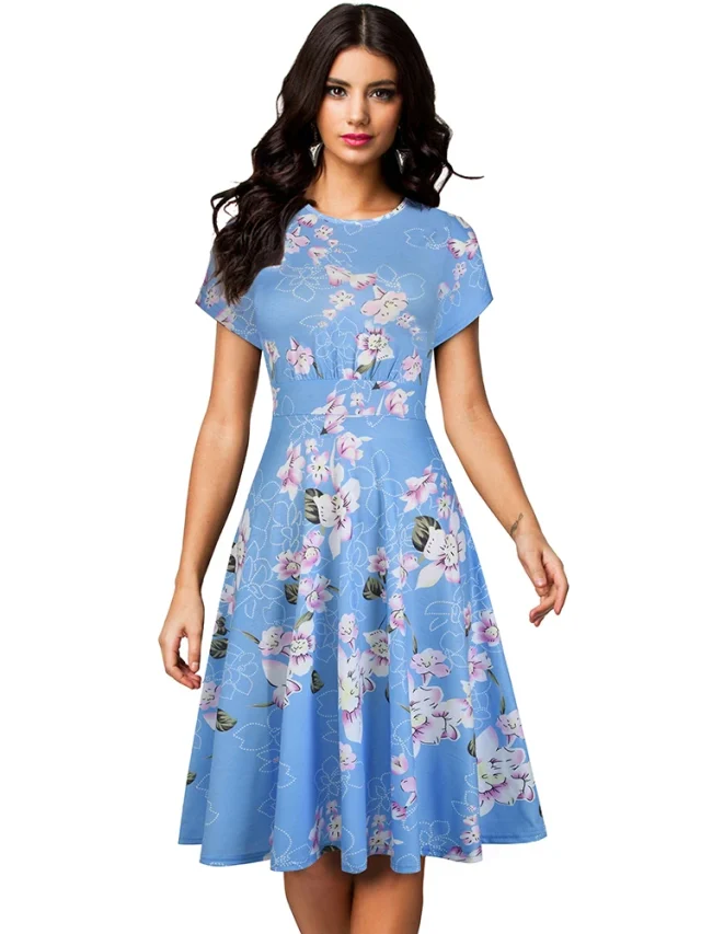 Women’s Floral Printed Pleated A-Line Dress