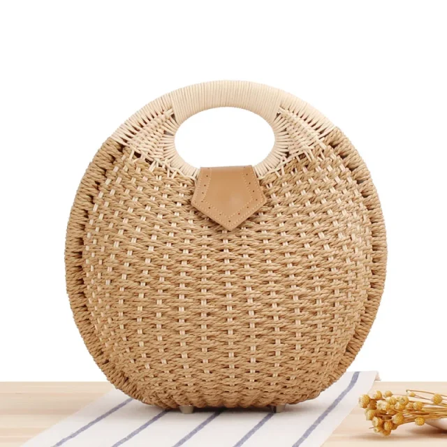 Woven Rattan Round Shaped Handbag